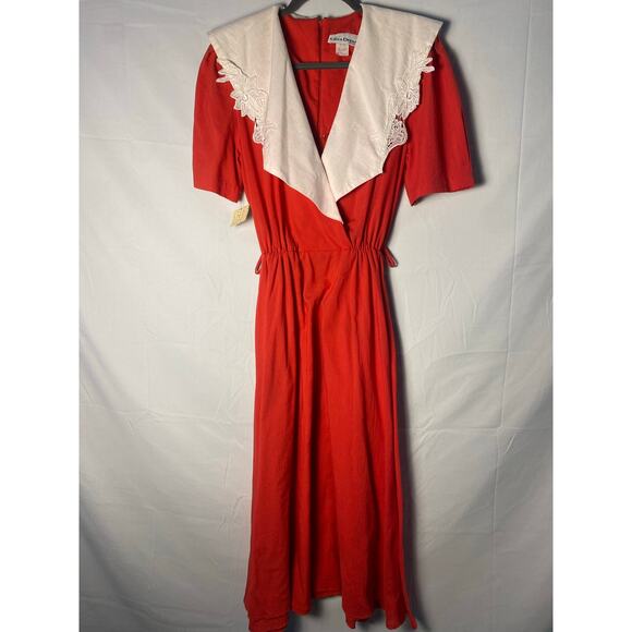 Ultra Dress | Dresses | Vintage 780s Ultra Dress Red Tea Dress W White ...
